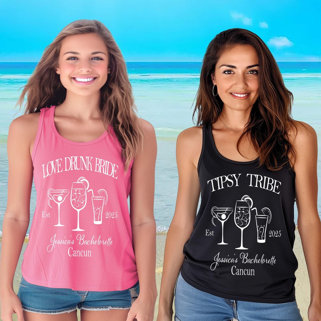 Personalized Bachelorette Party Tank Tops: Love Drunk Bride & Tipsy ...