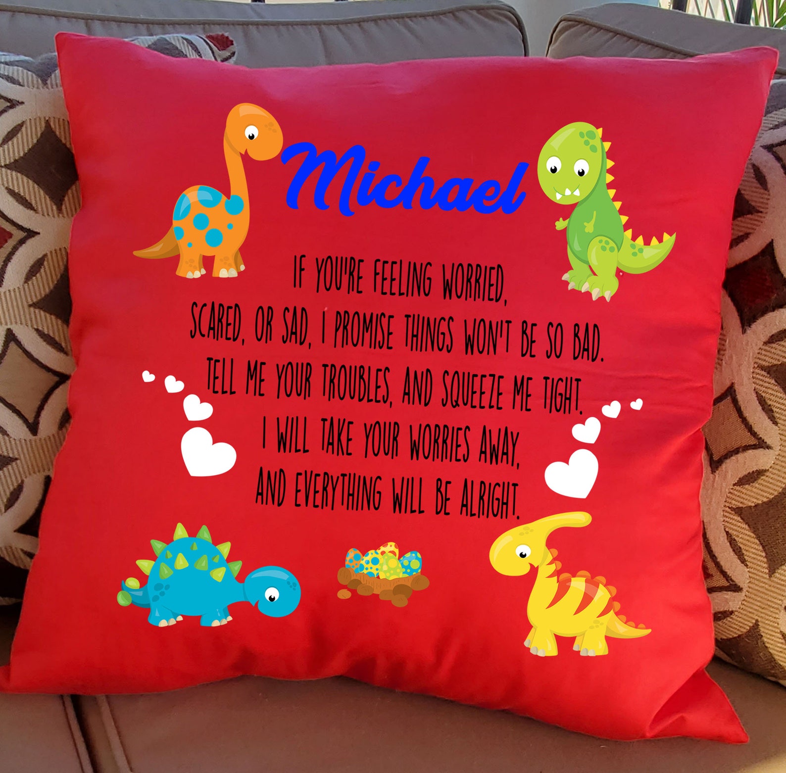 Personalized Worry Cushion Dinosaur Worry Pillow for Boy or - Etsy