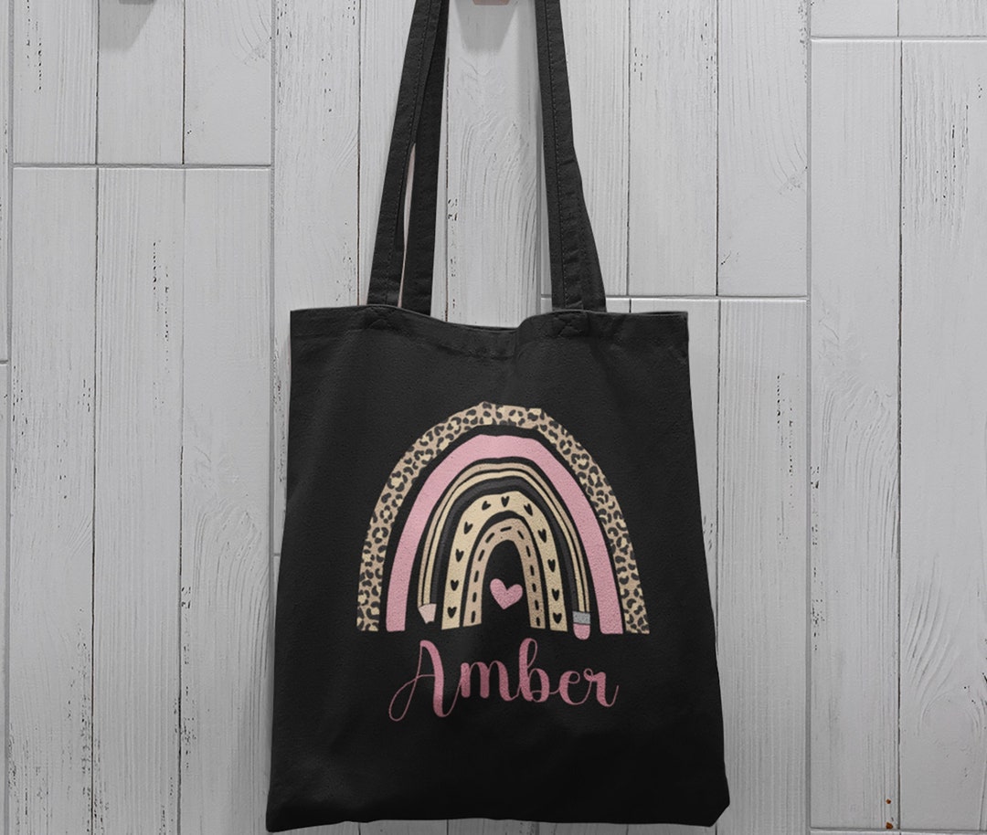 Kids Tote Bag - Girls Personalized Rainbow Leopard Totebag - Cute Love ...