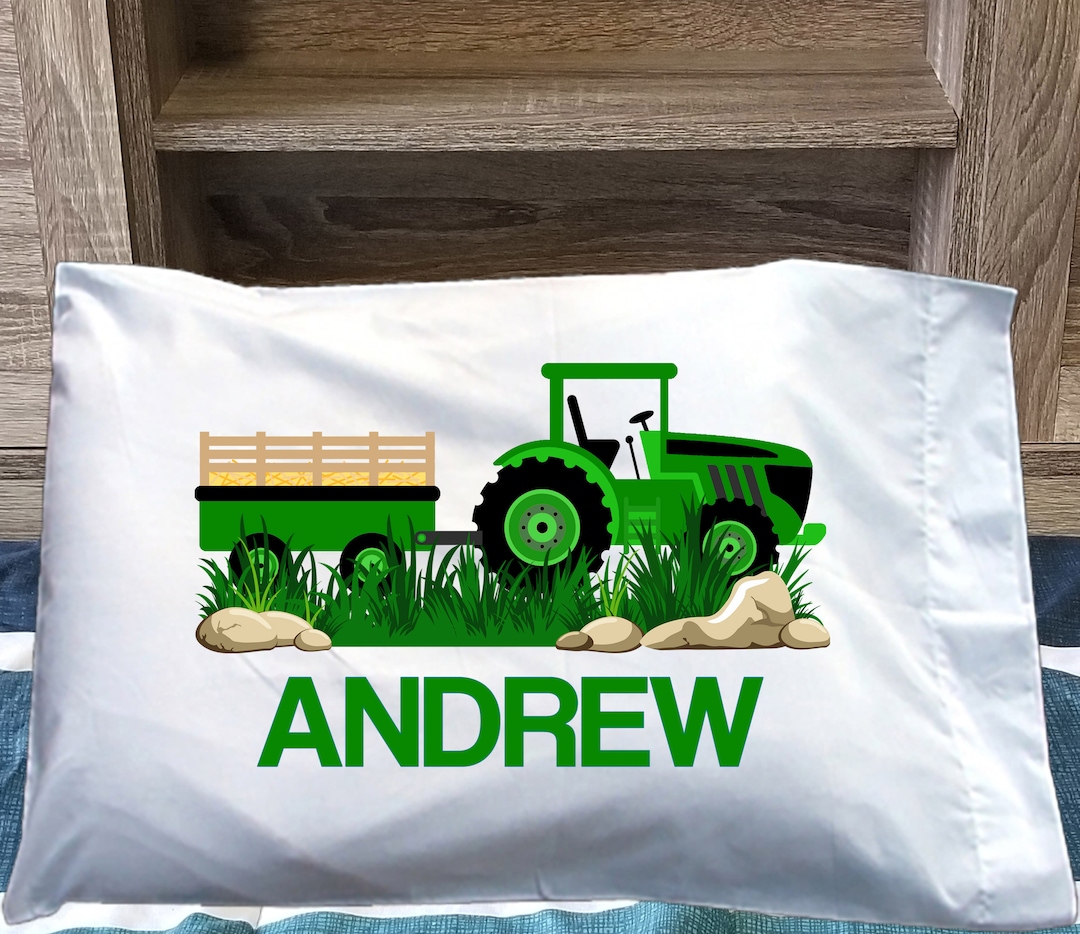 Kids Tractor Pillowcase - Personalized Green Tractor Pillow Case - Farm ...