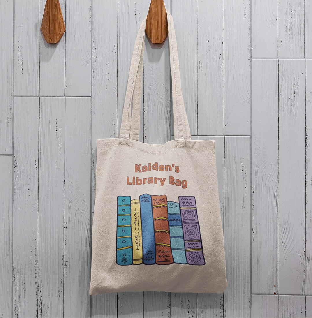 Personalized Library Bag - Book Stack With Name Custom Tote Bag ...