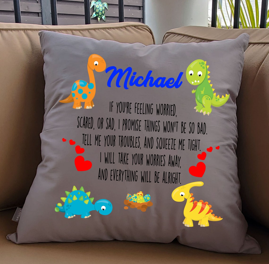Personalized Worry Cushion Dinosaur Worry Pillow for Boy or - Etsy