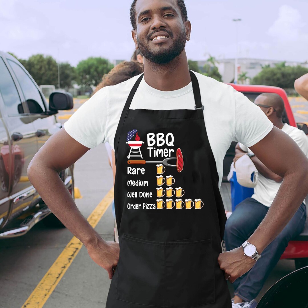 Fathers Day BBQ Apron- BBQ Beer Timer Barbeque Apron With 2 Front ...