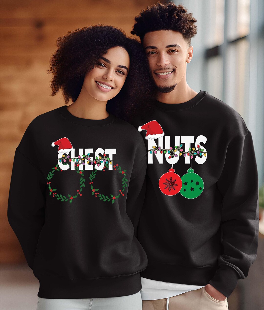 Chest Nuts Matching Couples Christmas Sweaters - Chestnuts Funny ...