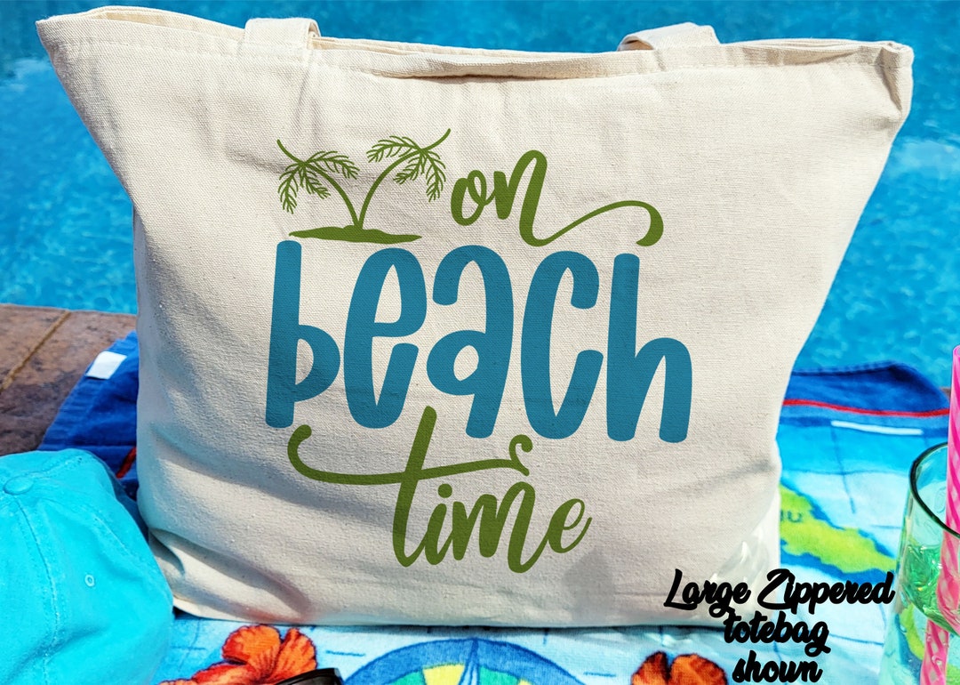 Summer Tote Bag - on Beach Time Totebag - Open Top or Zippered 4 Styles ...