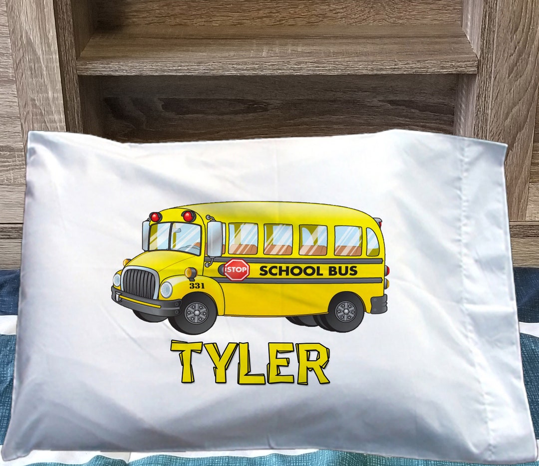 School Bus Personalized Pillowcase - Kids Bus Pillow - Custom ...