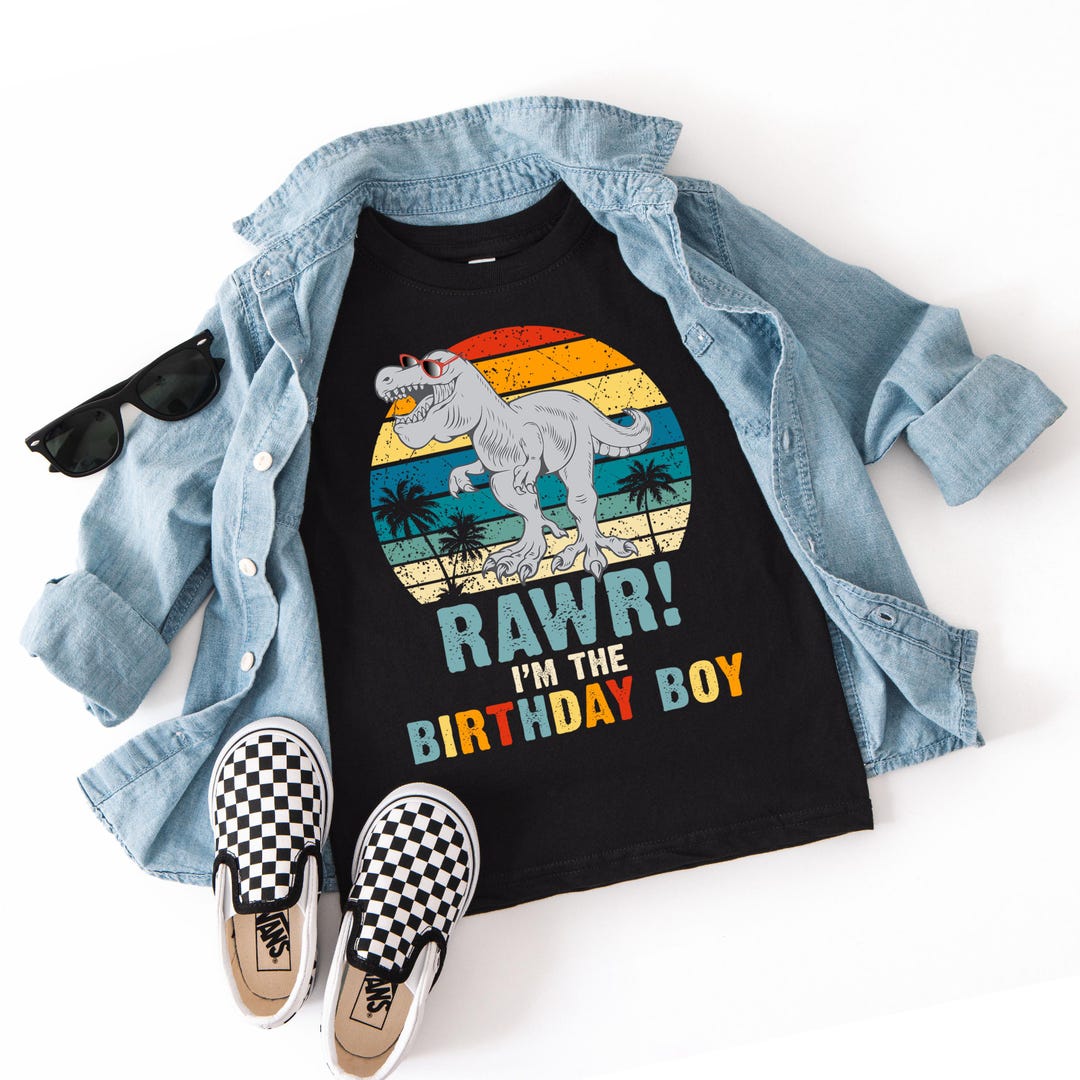 Retro Dinosaur Birthday Boy Shirt Rawr Dino Custom Name Tee - Etsy