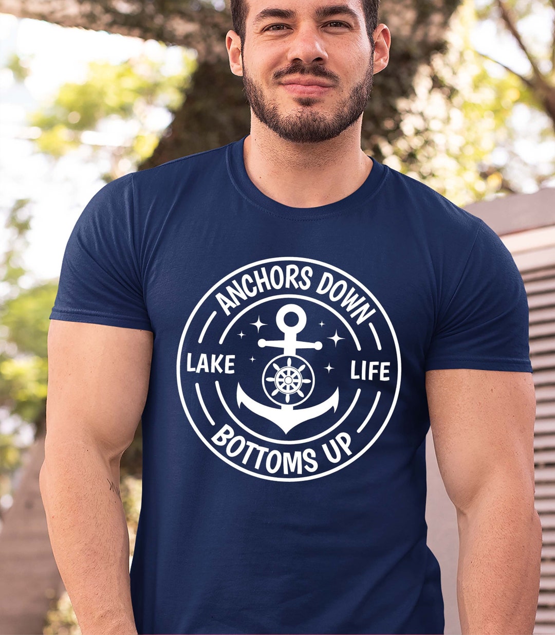 Boating Shirt Anchors Down Bottoms up Lake Life Nautical Tshirt Mens ...