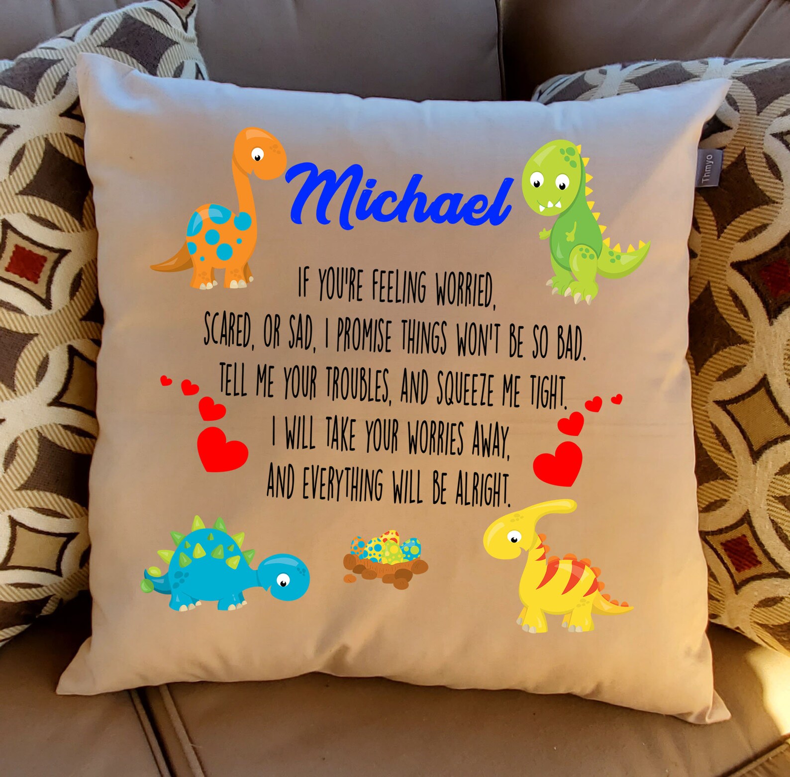 Personalized Worry Cushion Dinosaur Worry Pillow for Boy or - Etsy