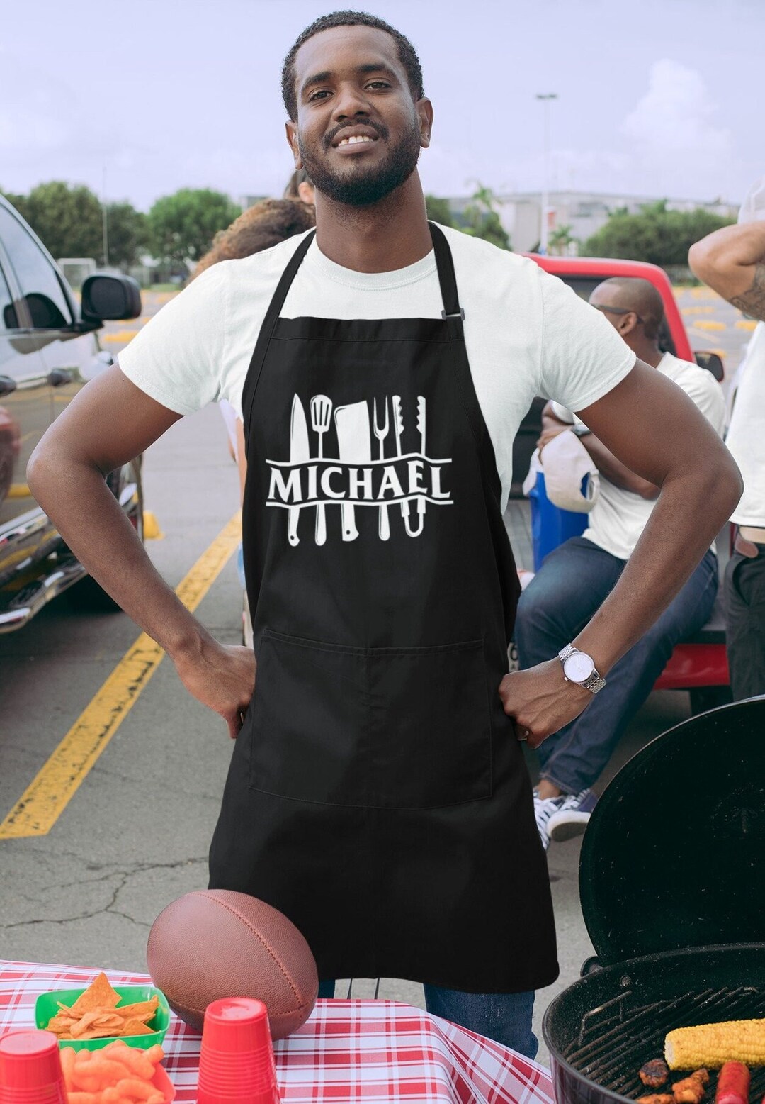 Personalized Fathers Day BBQ Cooking Apron Custom Barbecue Apron With 2 Front Pockets Funny ...