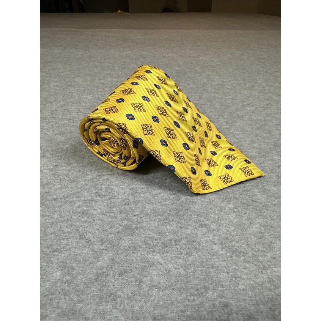 Vintage Gap Tie Yellow 100% Silk Geometric Foulard Pattern Made in USA ...