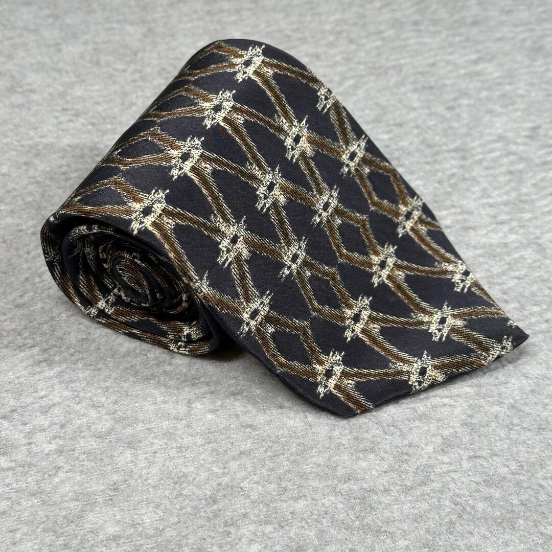 Vintage Structure Le Collezioni 100% Silk Navy Geometric Necktie 90s ...