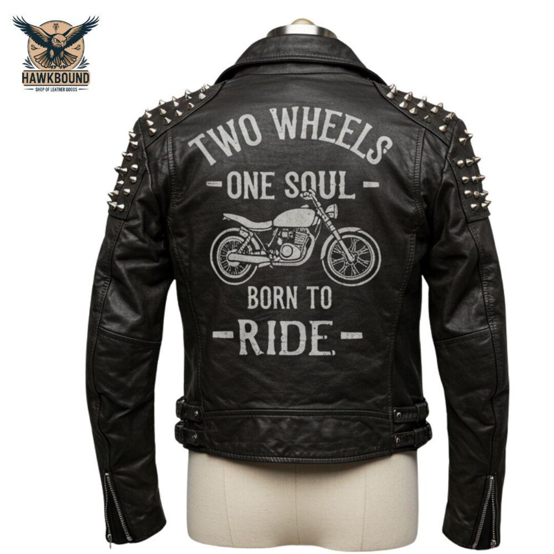 Men's Spiked Sheepskin Leather Motorcycle Jacket: Handcrafted Biker ...