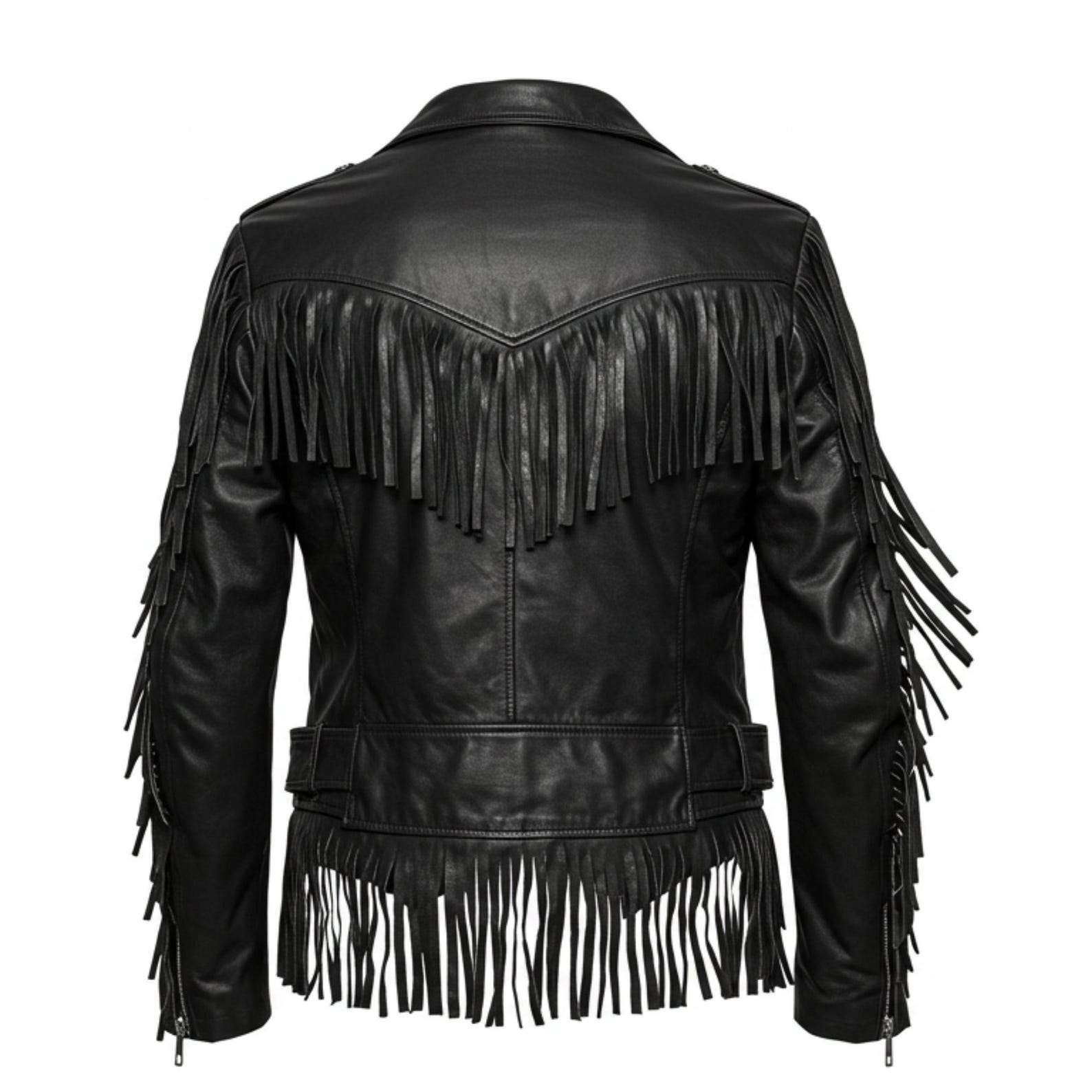 Fringed Black Sheepskin Leather Biker Jacket: Rocker Western Style - Etsy