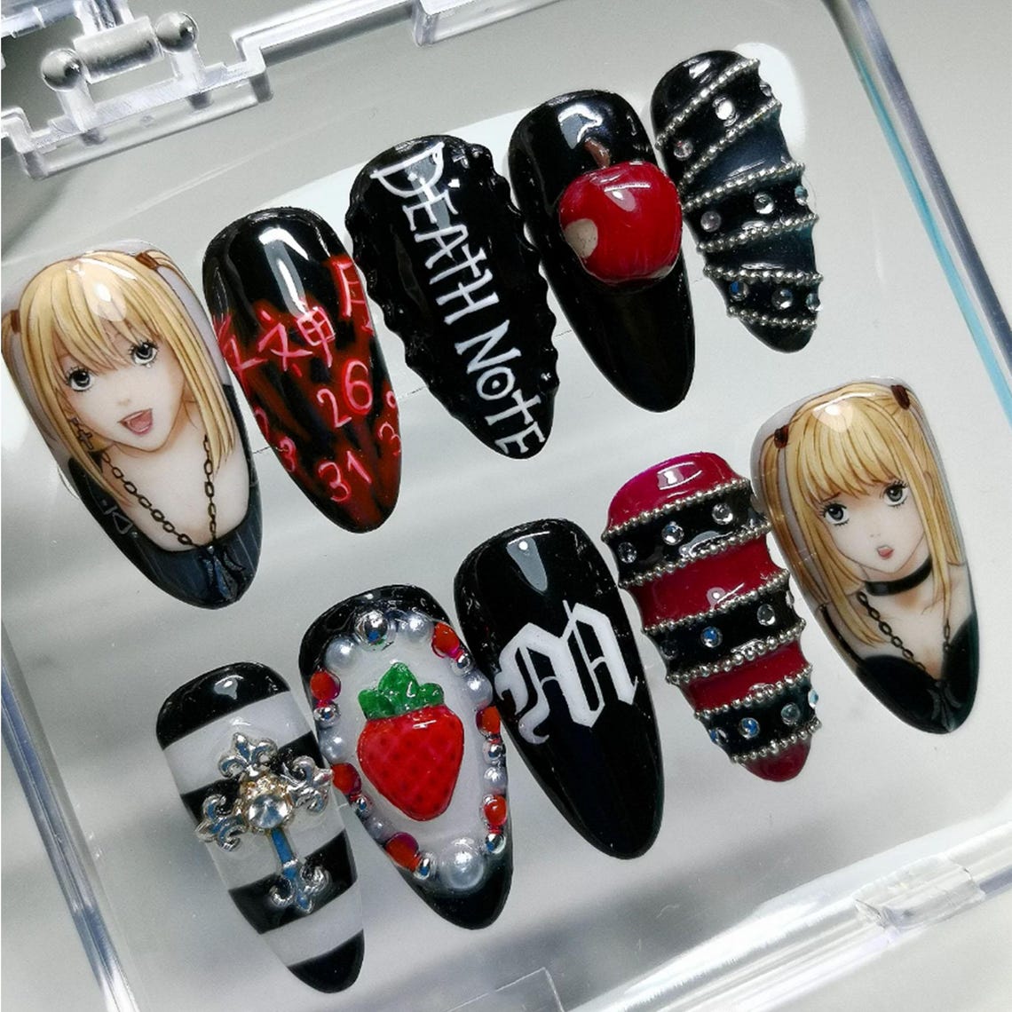 Handmade Death Note Press on Nails | Misa Amane, Apple & Gothic Chains ...