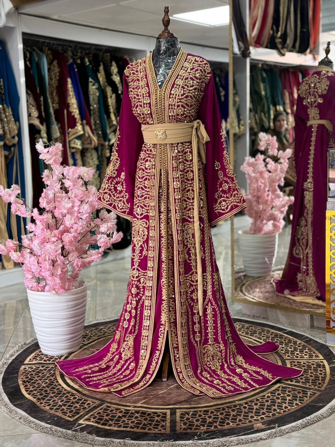 Fuchsia and Royal Blue Moroccan Kaftan – Handmade Silk and Crepe ...