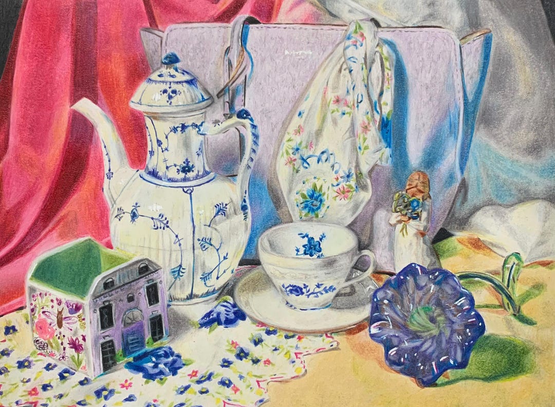 Tea Party Still Life Drawing (9"x12") - Etsy