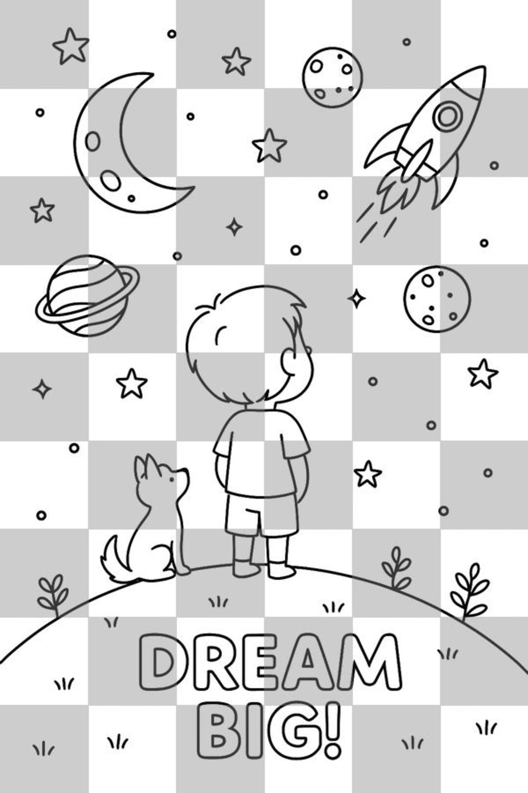 Space Explorer Coloring Page PDF for Kids “dream Big” Rocket & Planets ...