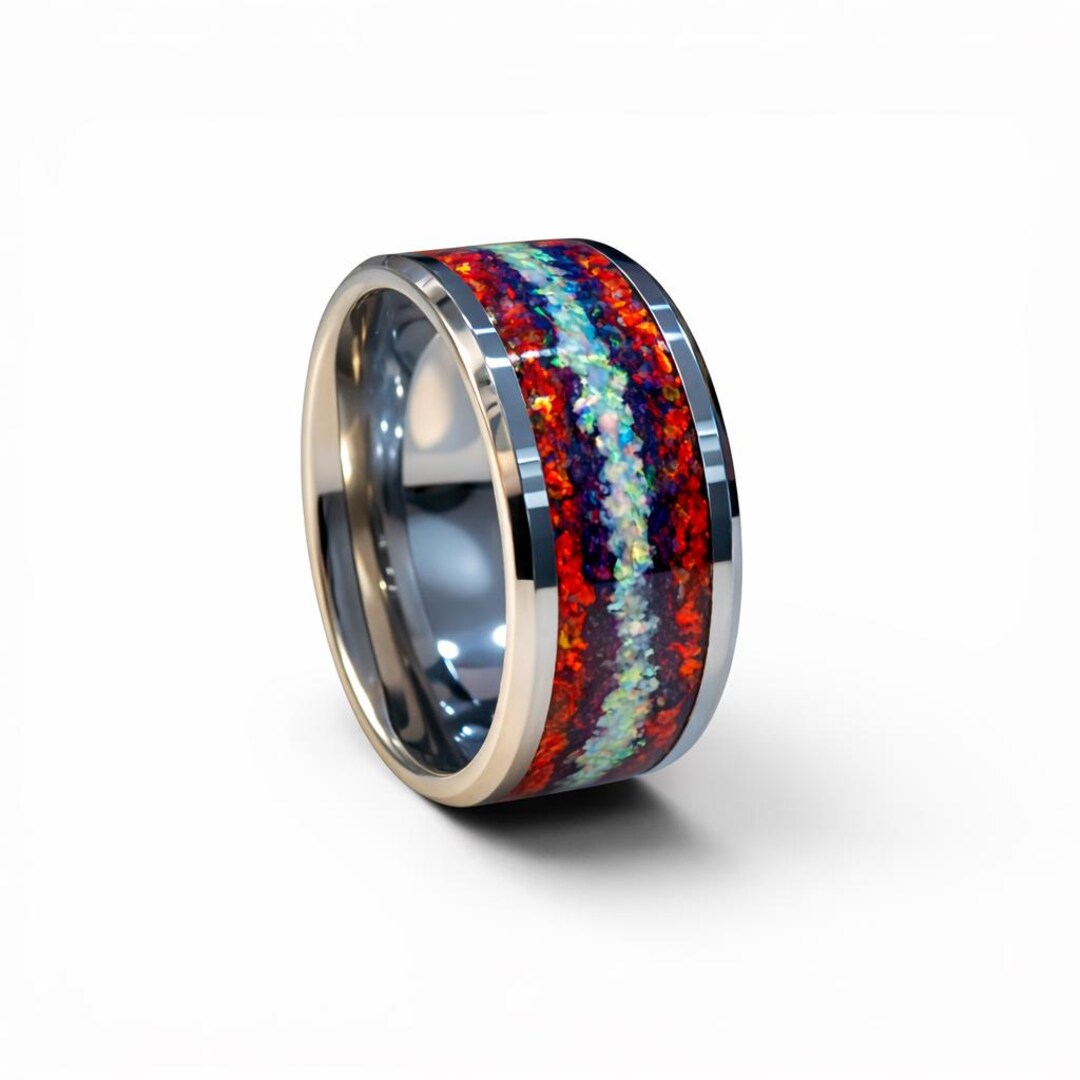 Crimson Nebula Tungsten Ring – 12mm Opal Inlay With UV Glow - Etsy