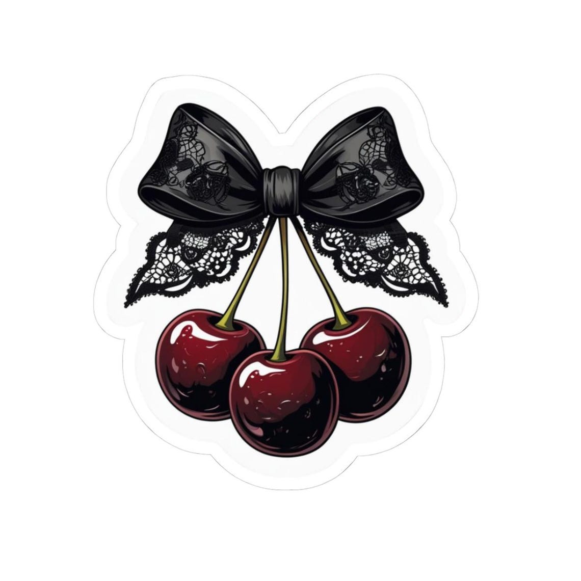 Gothic Cherry Aesthetic Sticker With Black Lace Bow | Dark Academia ...