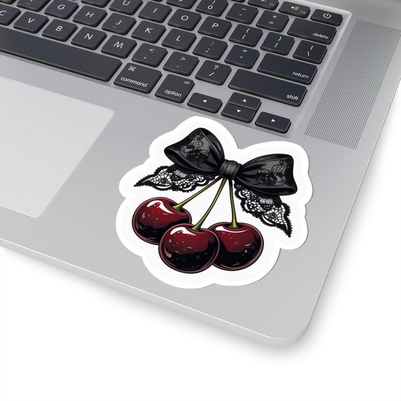 Gothic Cherry Aesthetic Sticker With Black Lace Bow | Dark Academia ...