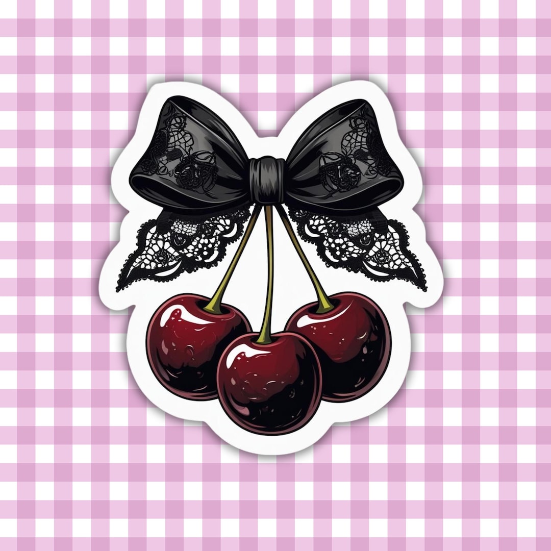 Gothic Cherry Aesthetic Sticker With Black Lace Bow | Dark Academia ...
