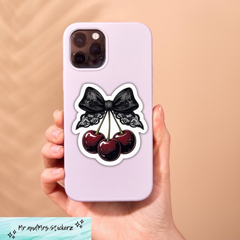 Gothic Cherry Aesthetic Sticker With Black Lace Bow | Dark Academia ...