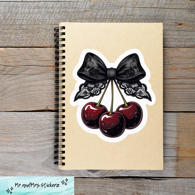 Gothic Cherry Aesthetic Sticker With Black Lace Bow | Dark Academia ...