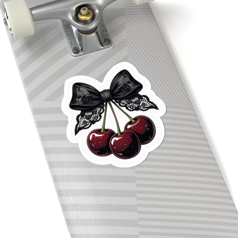 Gothic Cherry Aesthetic Sticker With Black Lace Bow | Dark Academia ...