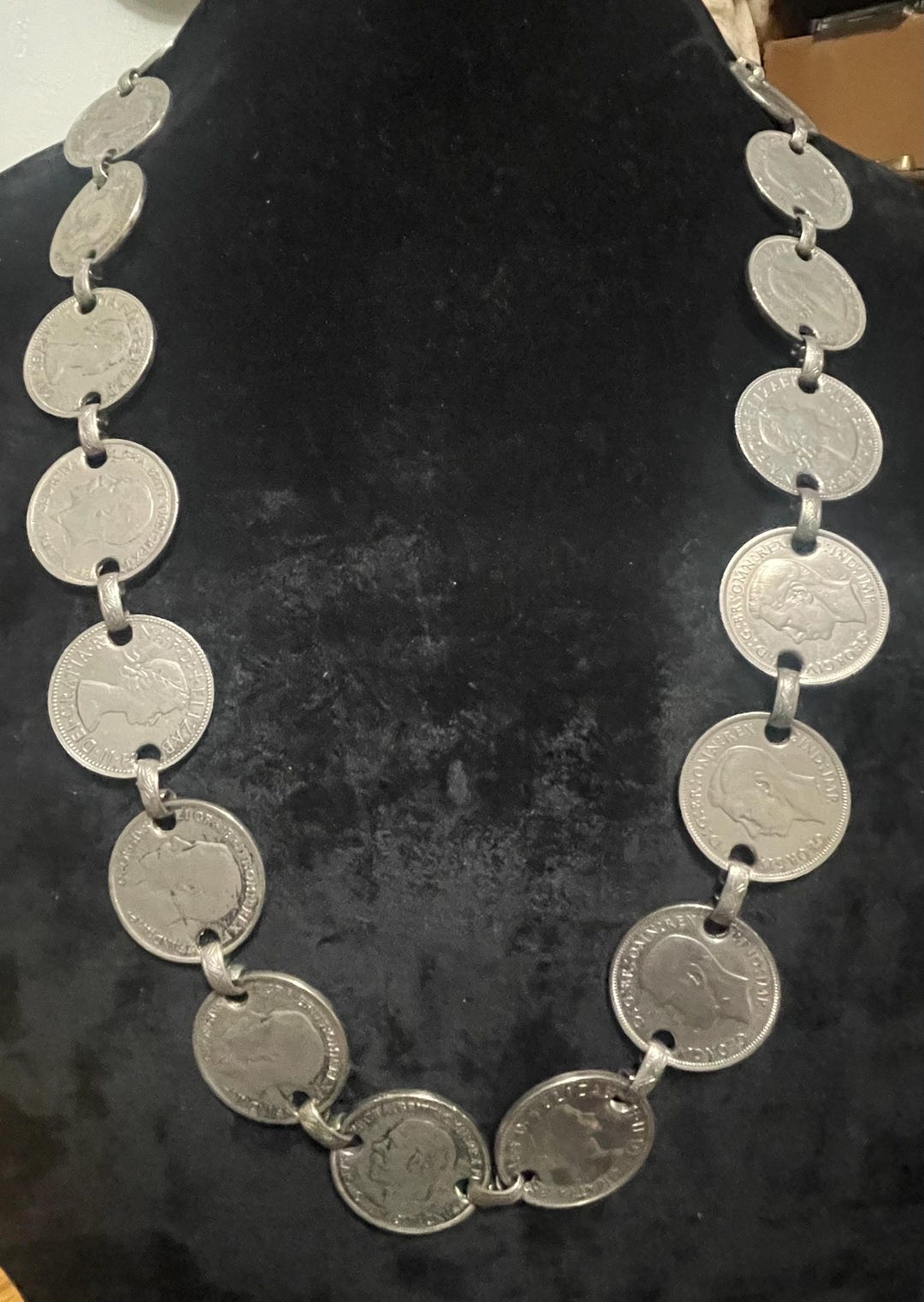 British Coin Link Necklace One Pence King George Queen Elizabeth 34 ...