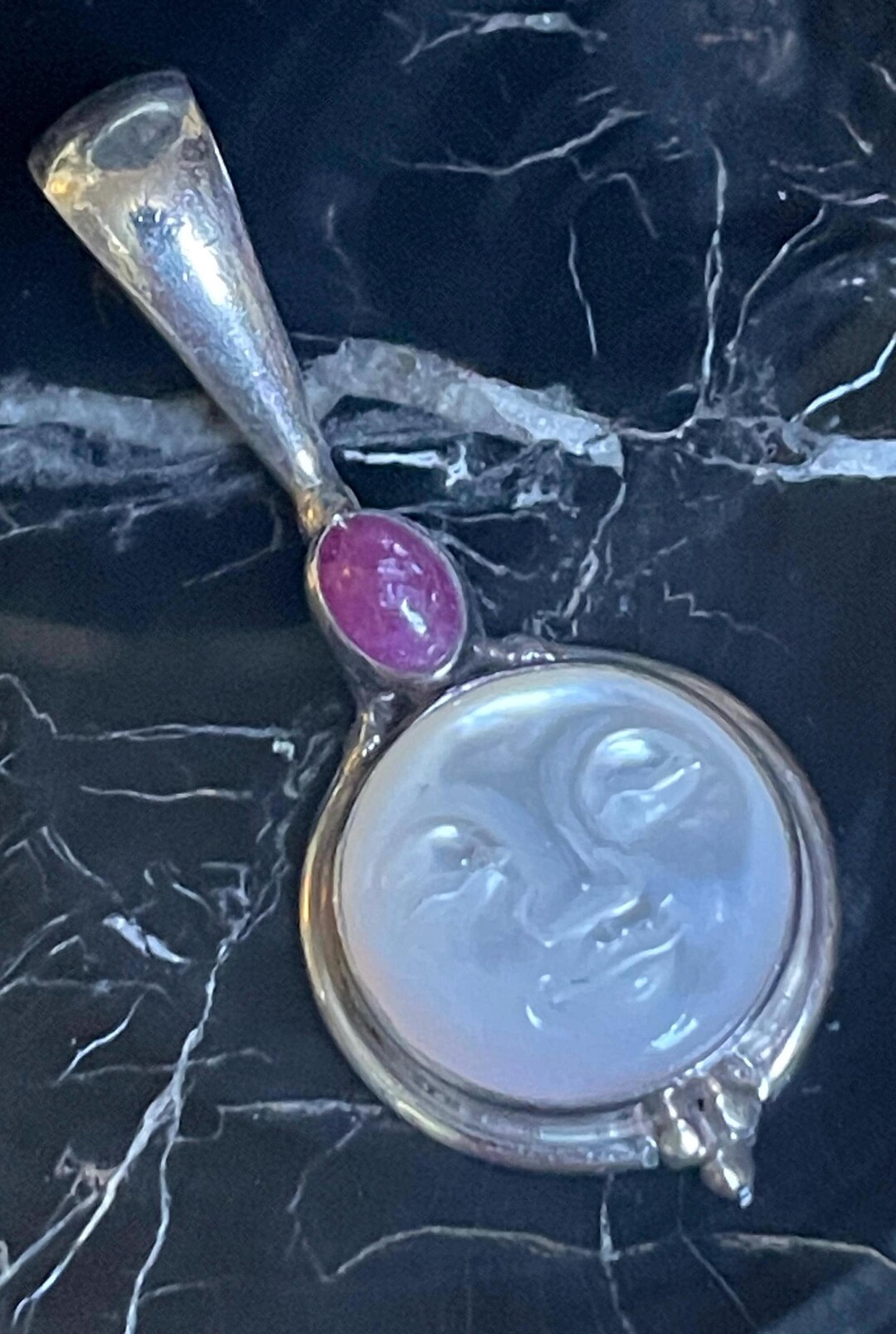 Sajen Sterling Silver Moon Face Pendant With Ruby Accent - Etsy