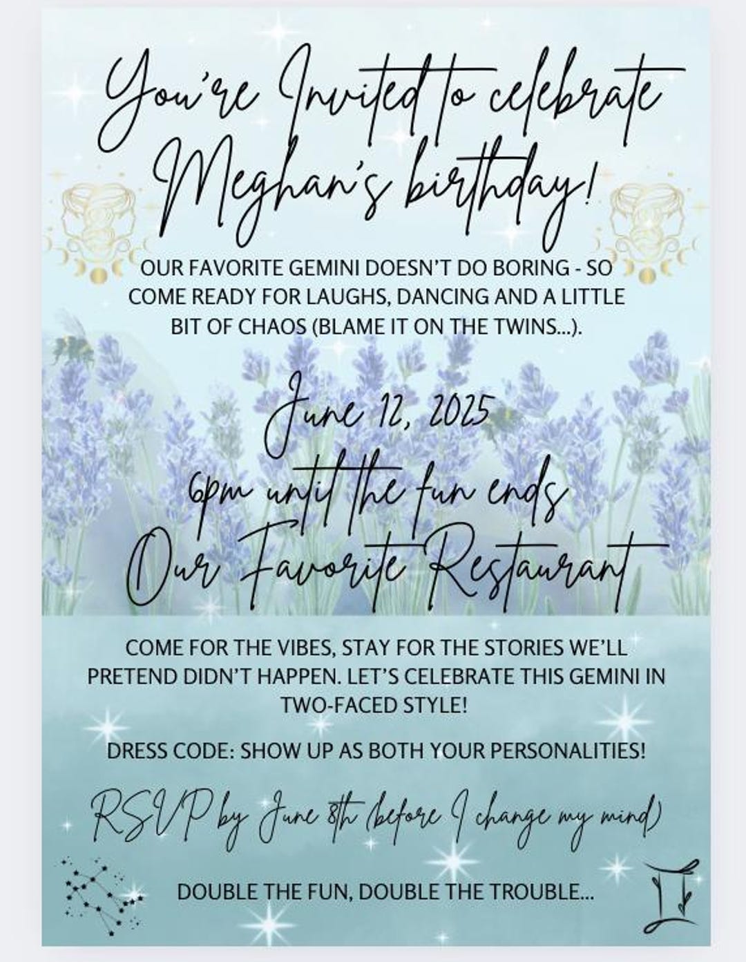 Gemini Birthday Party Invitation - Etsy