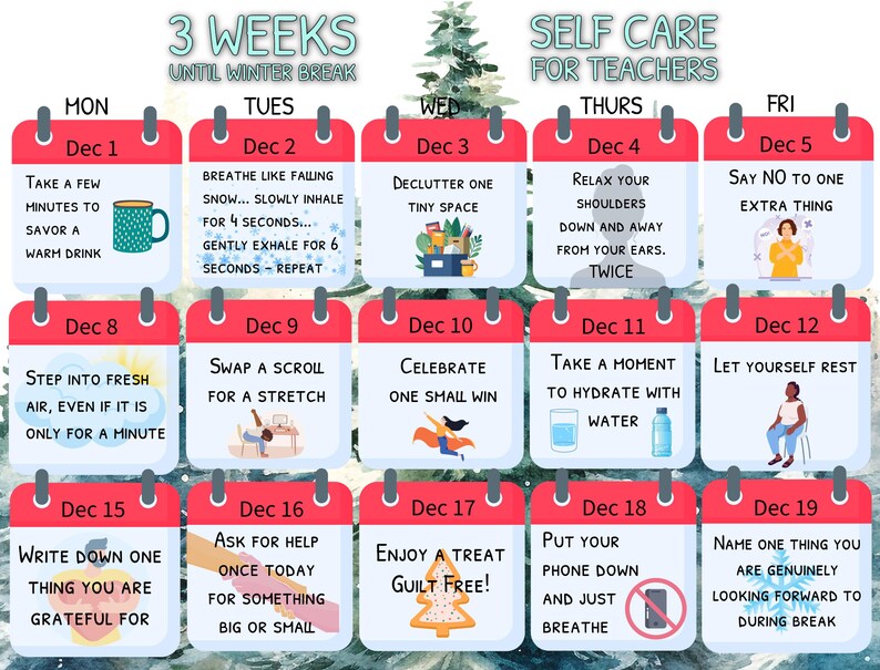 December Self-care Countdown | Printable Winter Wellness Reminders ...