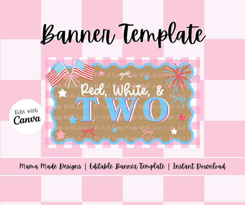 Red, White, & Two Girl Banner Template | Editable Canva Digital ...