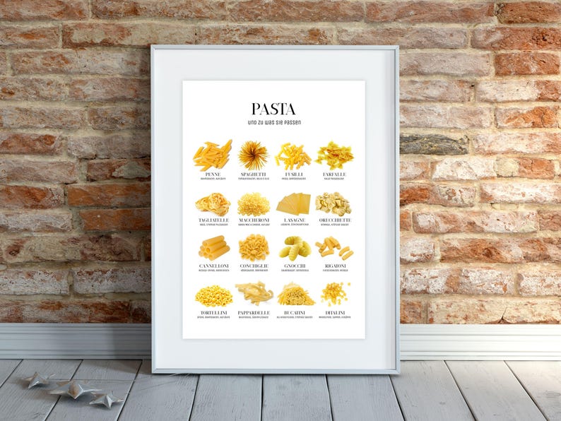 Pasta Poster Kitchen Printable A3 | Printable Pasta Types Overview ...