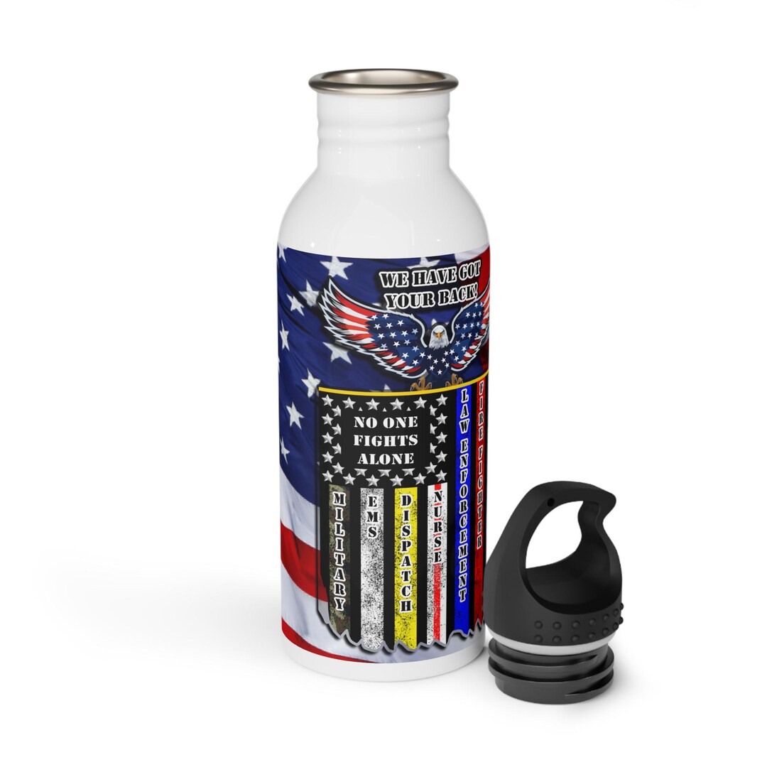 First Responder Tribute Water Bottle: USA Flag Stainless Steel ...