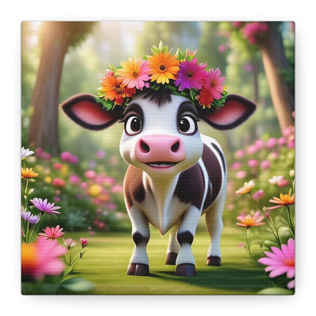 Whimsical Cow Canvas Art, Cute Farm Decor for Kids' Rooms, Nursery Wall ...