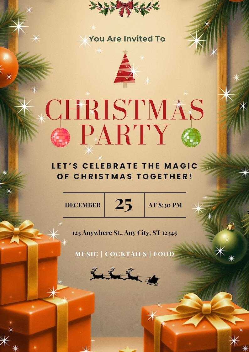 Christmas Party Invitation Template, Holiday Canva Evite (digital) - Etsy