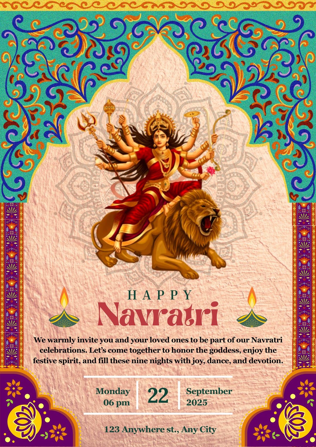 Navratri Invitation: Editable Digital Hindu Festival Invite - Canva ...