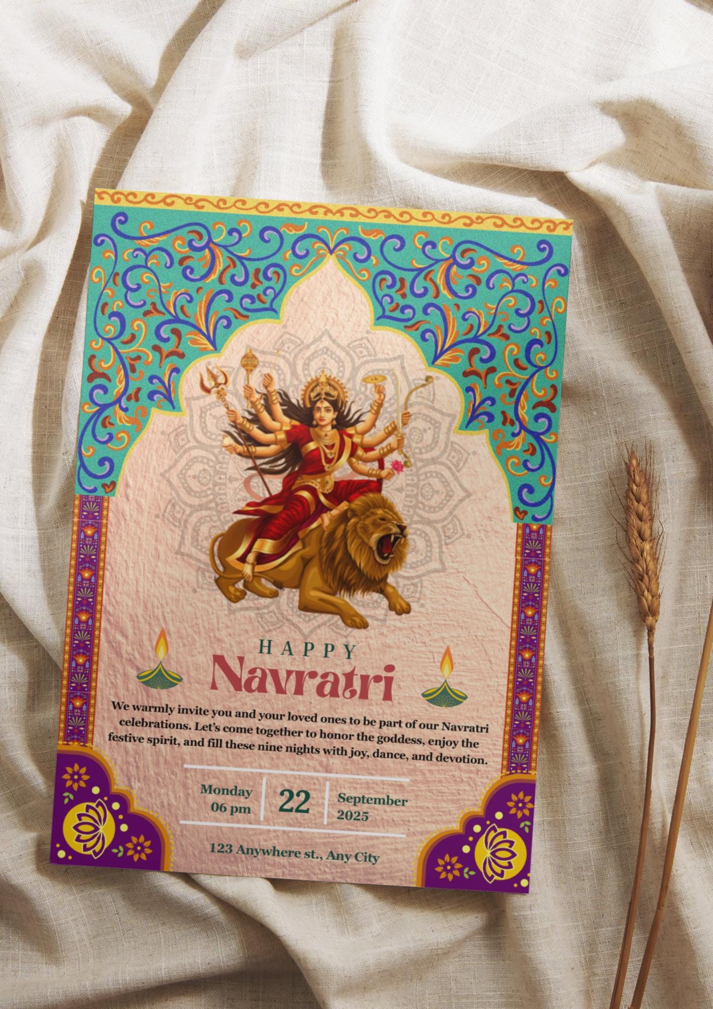 Navratri Invitation: Editable Digital Hindu Festival Invite - Canva ...