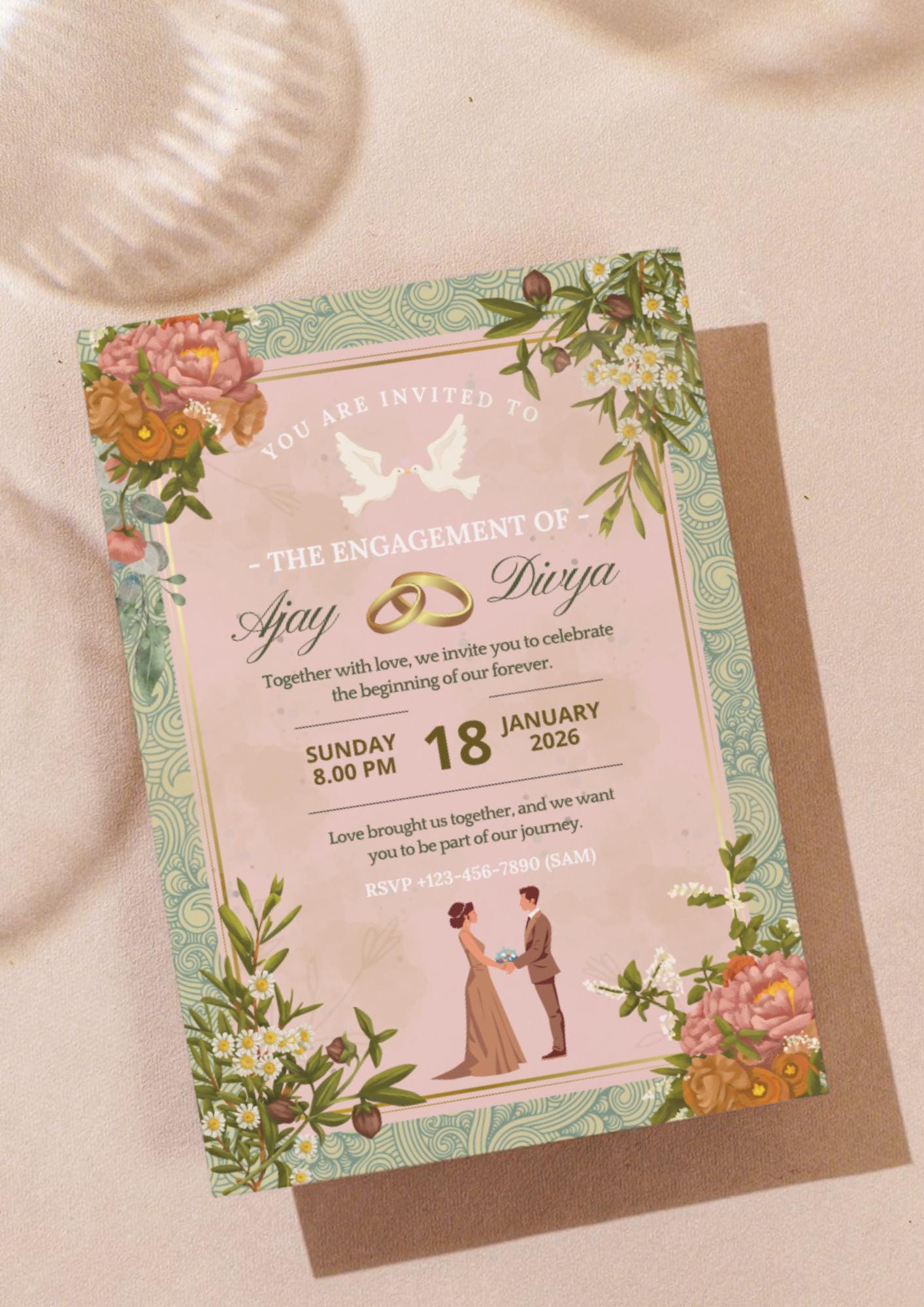 Elegant Engagement Invitation Template, Floral Design (digital Download ...
