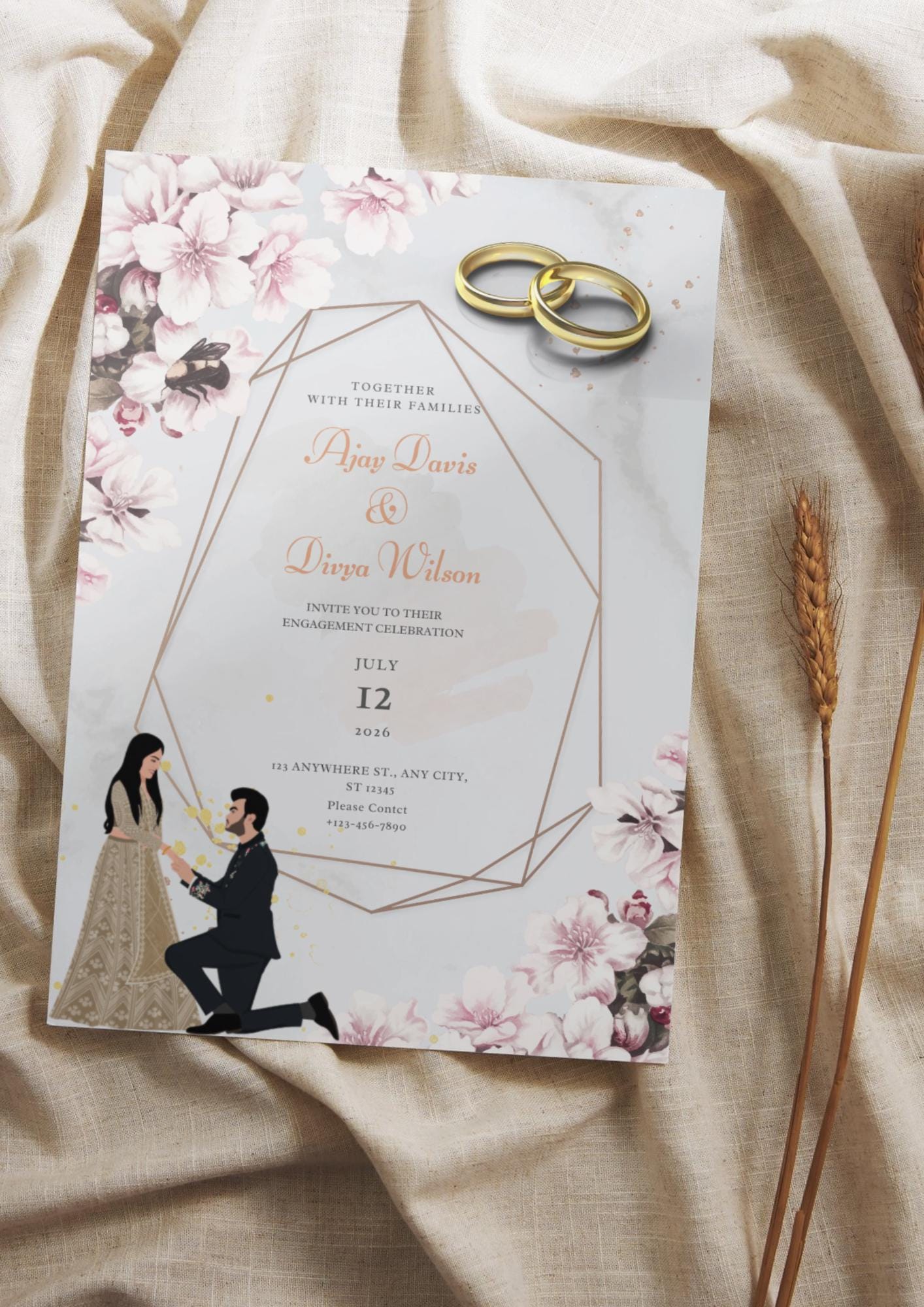 Floral Engagement Invitation Card Template, Elegant Design (digital ...