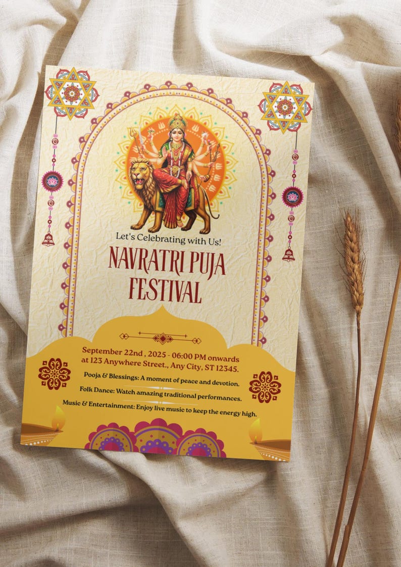 Navratri Golu Invitation: Editable Durga Puja Digital Invite (canva) - Etsy
