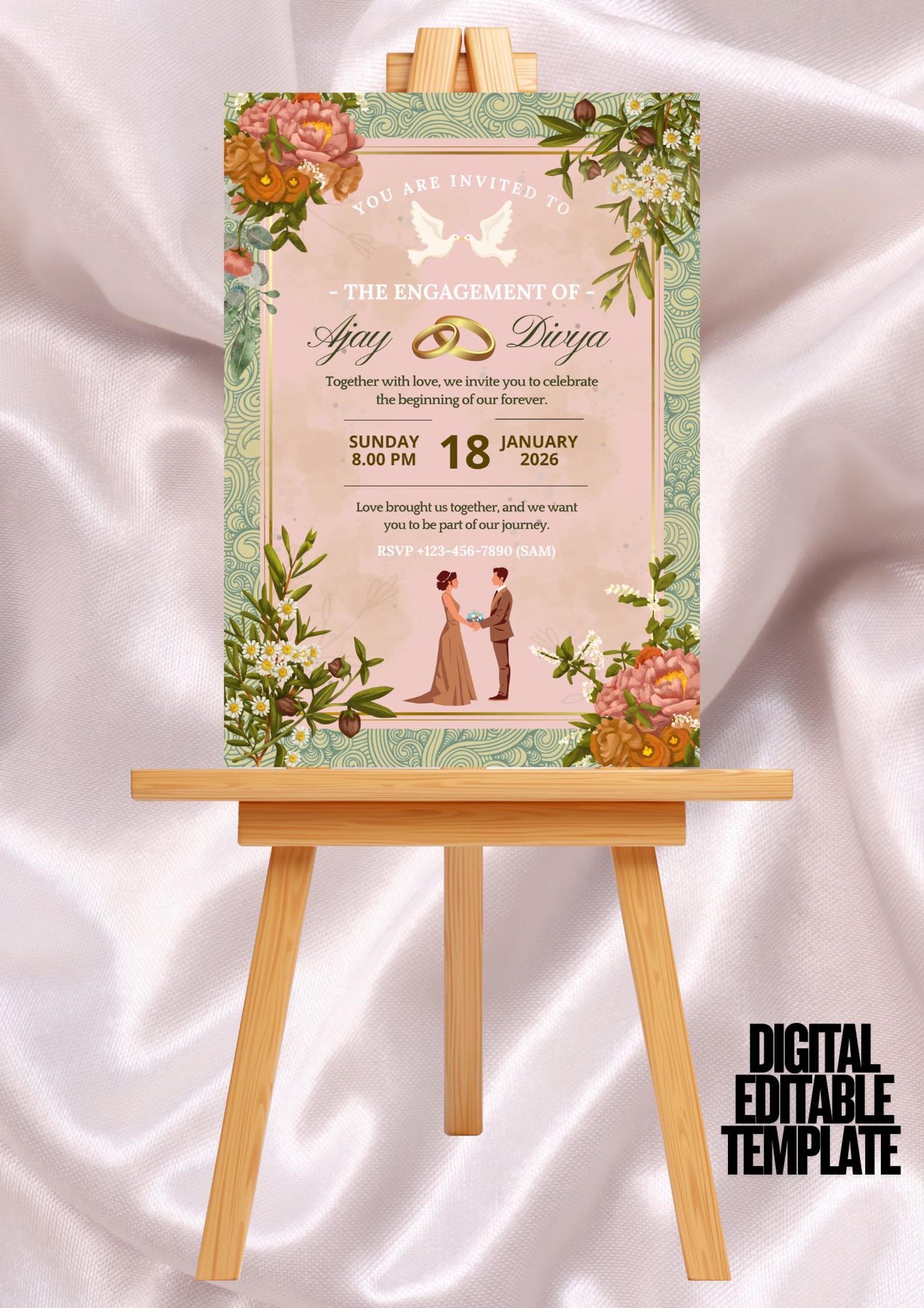 Elegant Engagement Invitation Template, Floral Design (digital Download ...