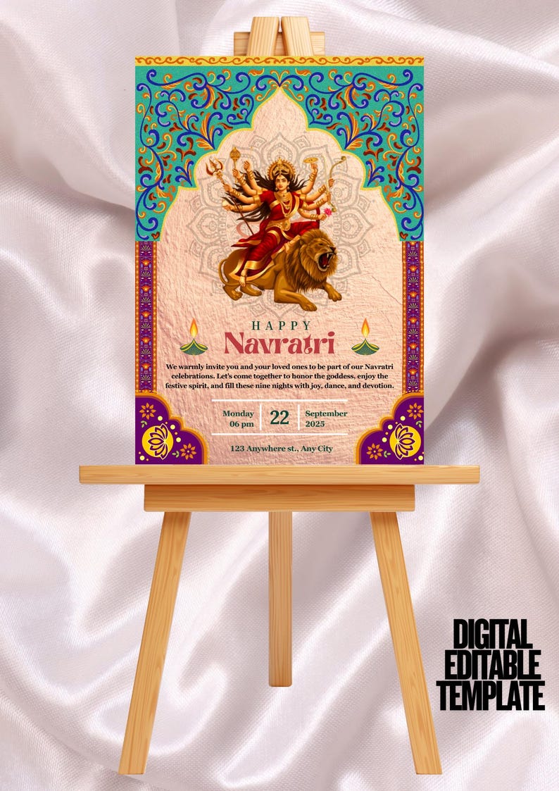 Navratri Invitation: Editable Digital Hindu Festival Invite - Canva ...