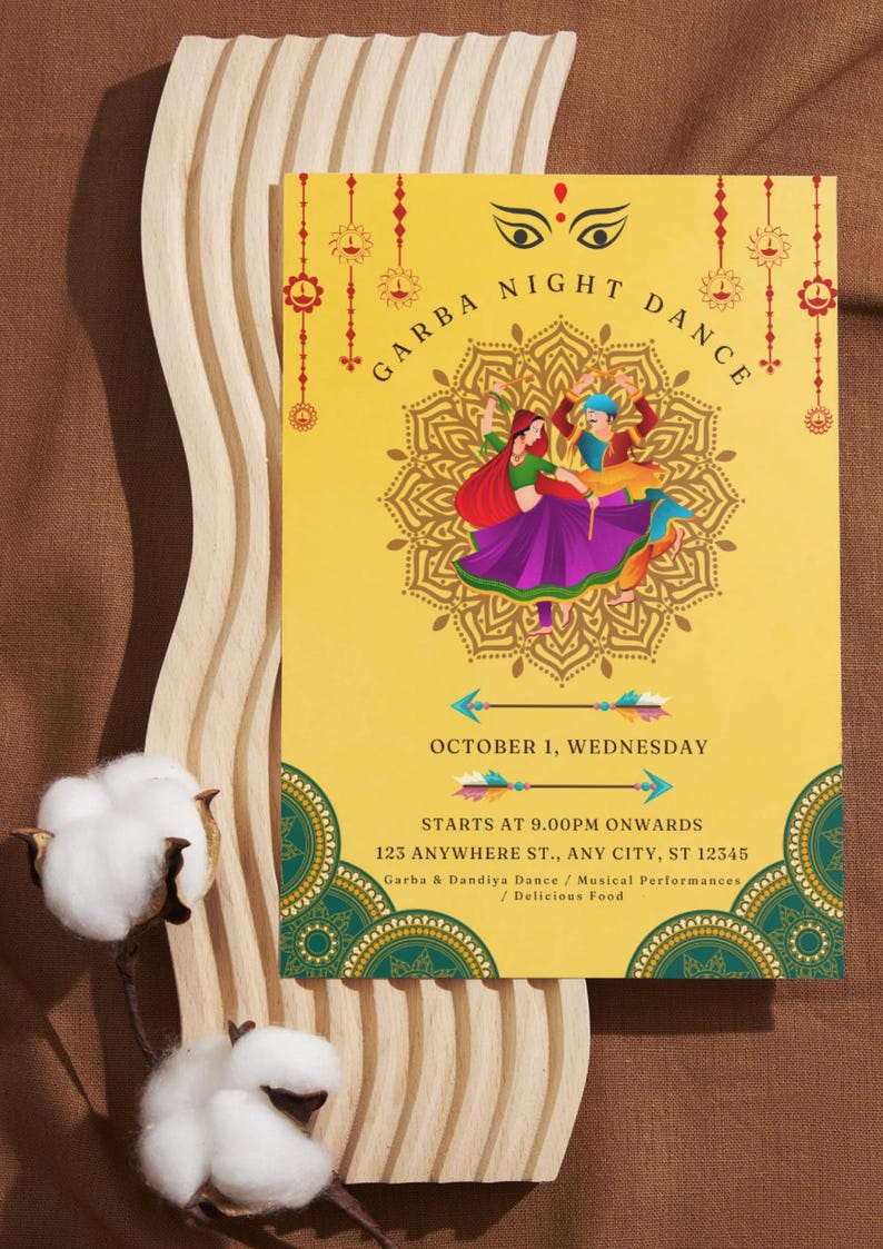 Navratri Garba Dance Digital Invitation Template: Editable Dandiya ...