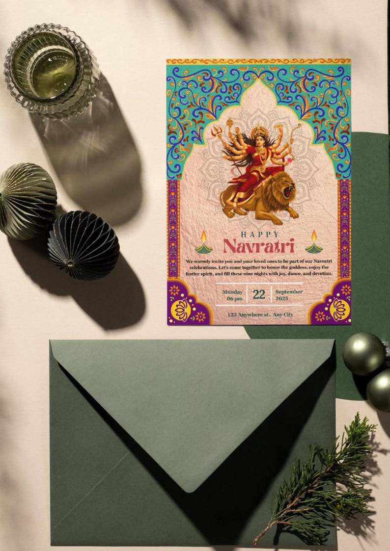 Navratri Invitation: Editable Digital Hindu Festival Invite - Canva ...
