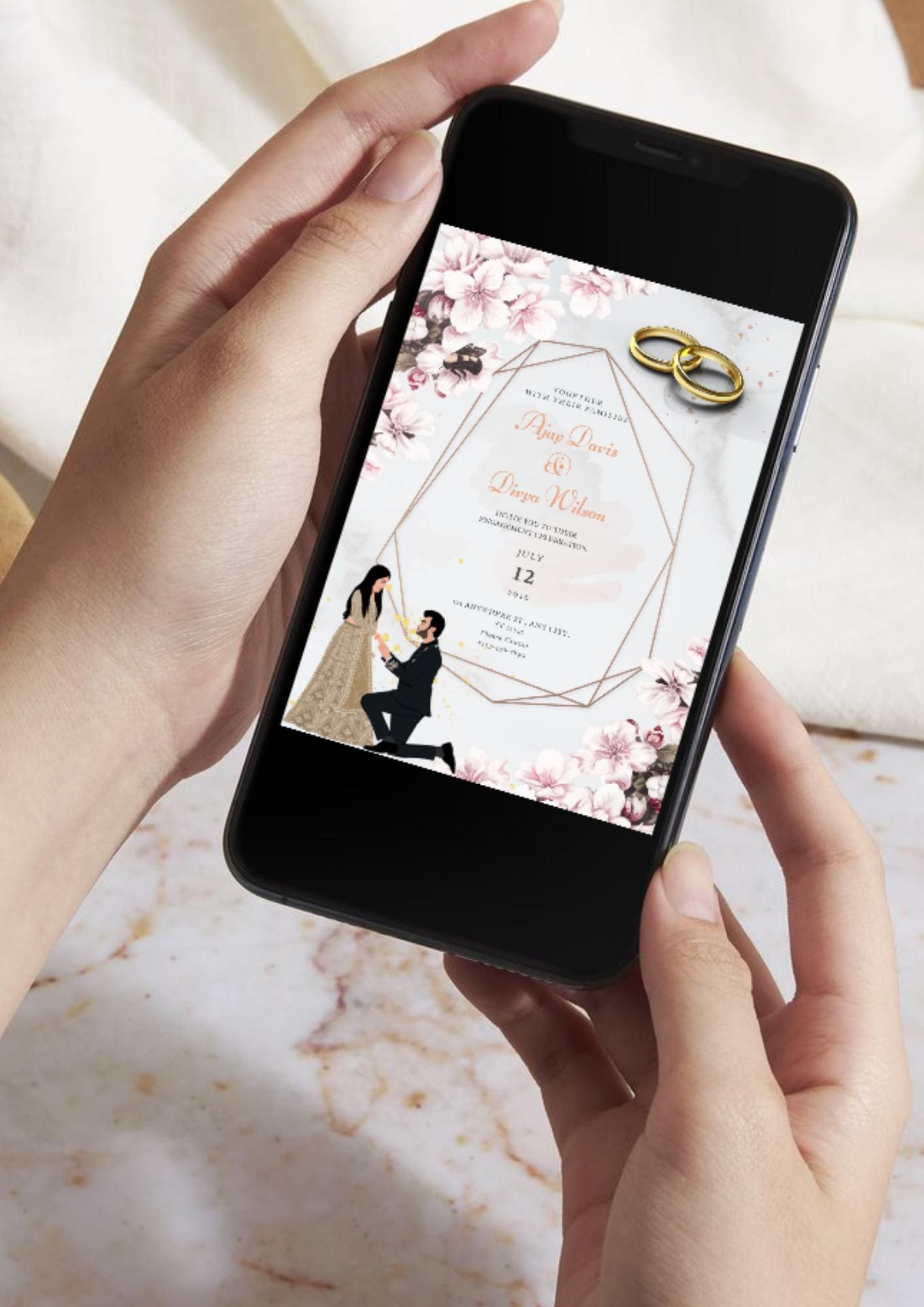 Floral Engagement Invitation Card Template, Elegant Design (digital ...