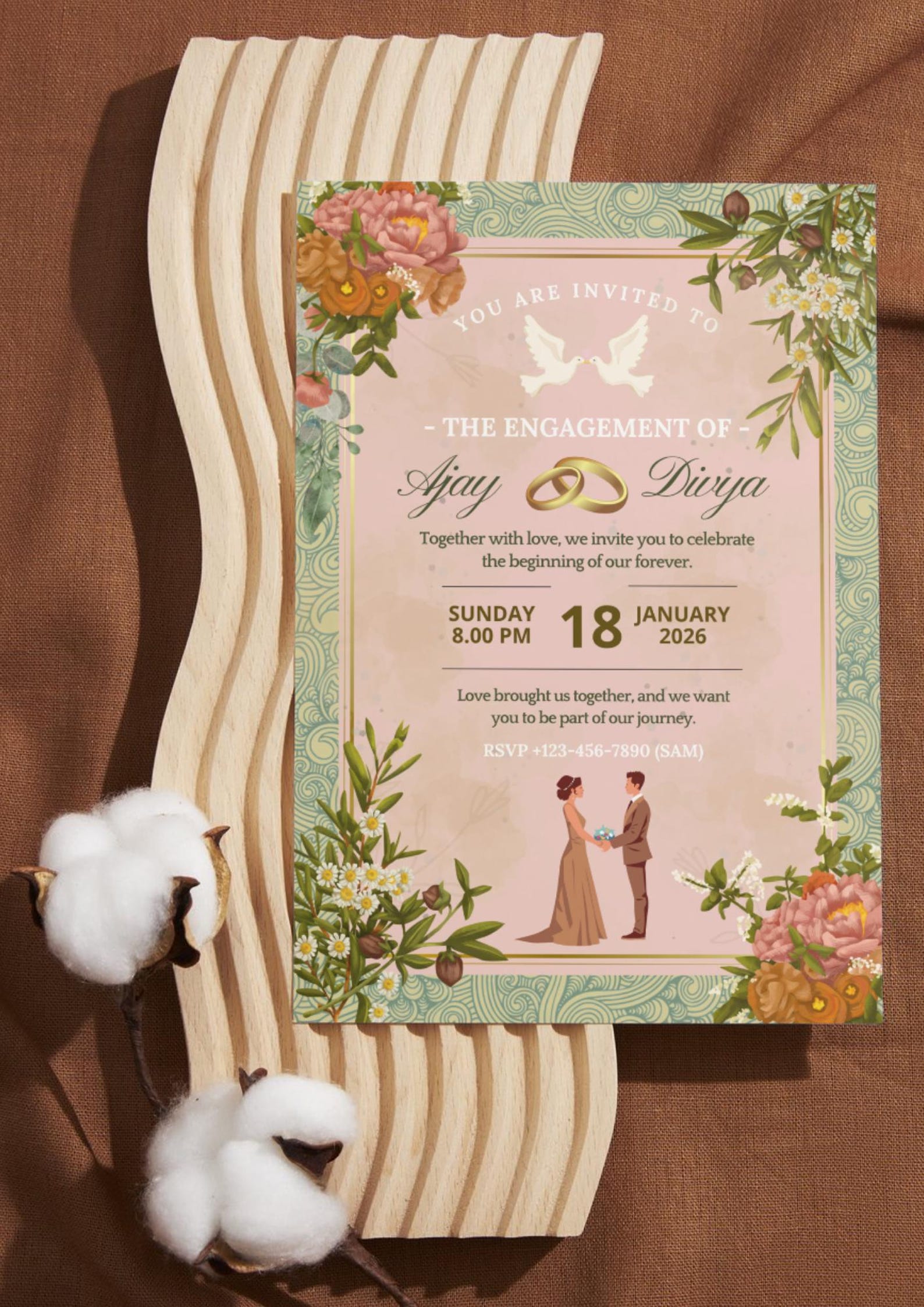 Elegant Engagement Invitation Template, Floral Design (digital Download ...