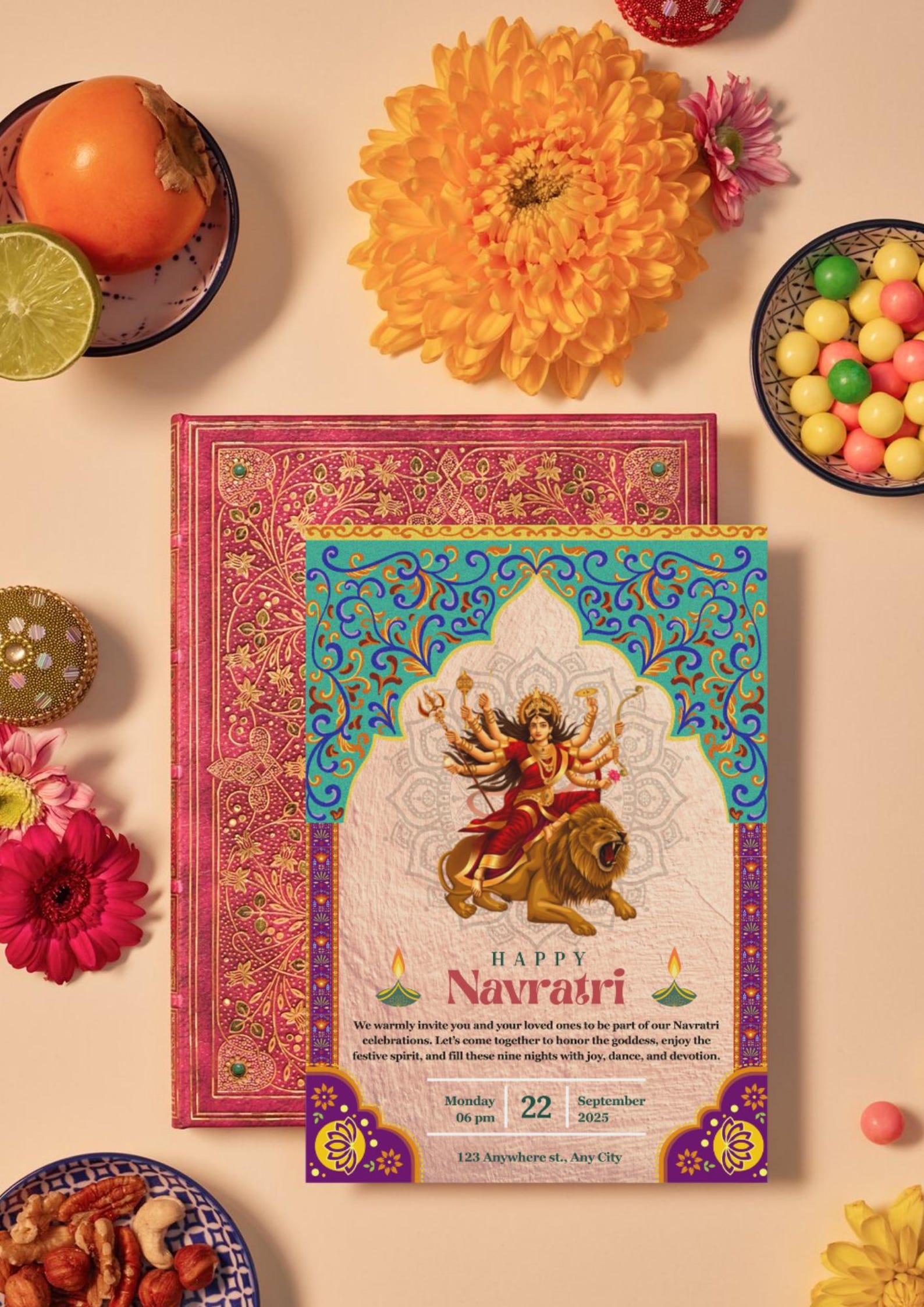 Navratri Invitation: Editable Digital Hindu Festival Invite - Canva ...